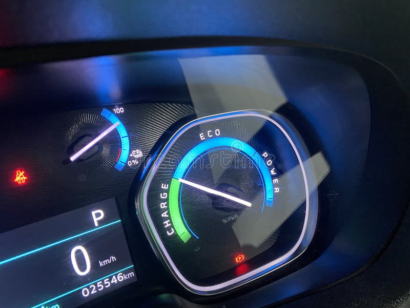 Electric Vehicle EV Car Dashboard Meter Charge Stock Image - Image of ...