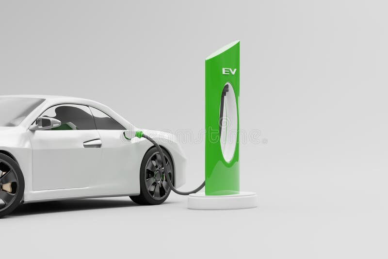 Electric Vehicle EV Car with Energy Station Charging 3D Rendering Stock ...