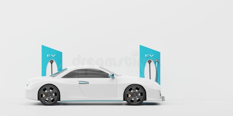 Electric Vehicle EV Car with Energy Station Charging 3D Rendering Stock ...