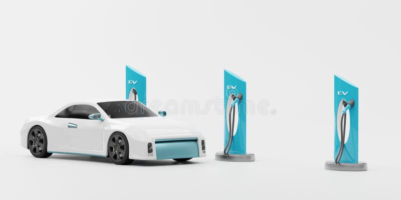Electric Vehicle EV Car with Energy Station Charging 3D Rendering Stock ...