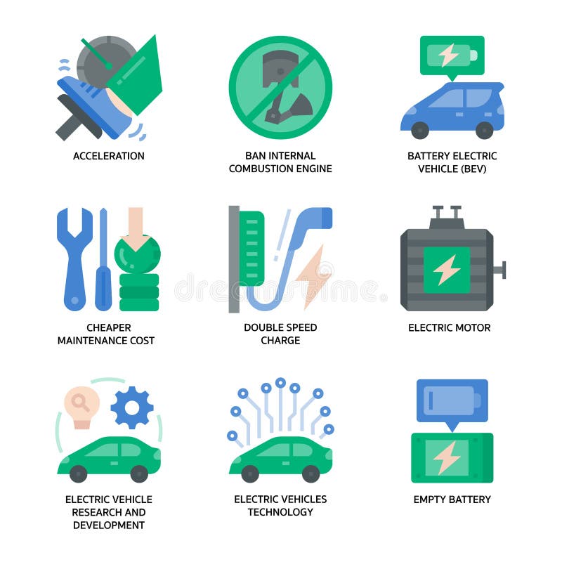 Electric Vehicle Icon Set stock vector. Illustration of double - 230643110
