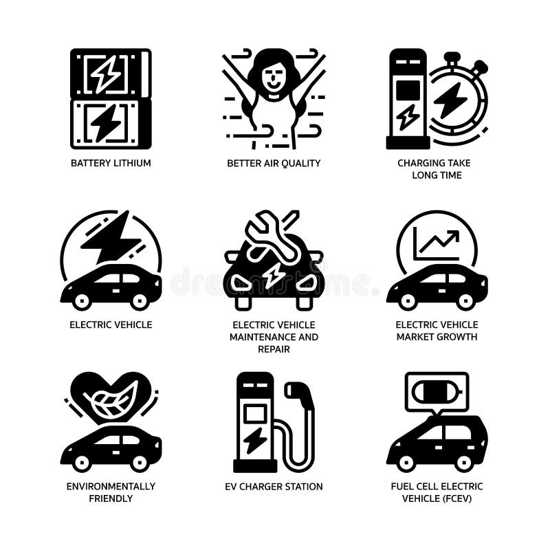 Electric Vehicle Icon Set stock vector. Illustration of engine - 230643129