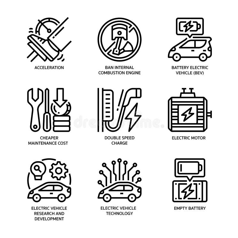 Electric Vehicle Icon Set stock vector. Illustration of research ...