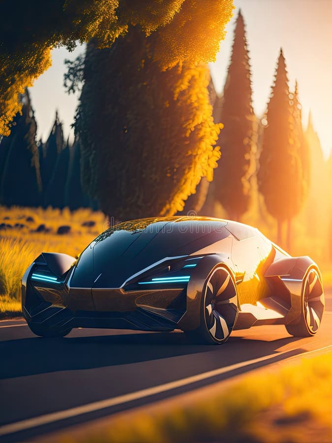 Electric Vehicle Prototype on the Road Bokeh. Ai Generative Stock Photo ...