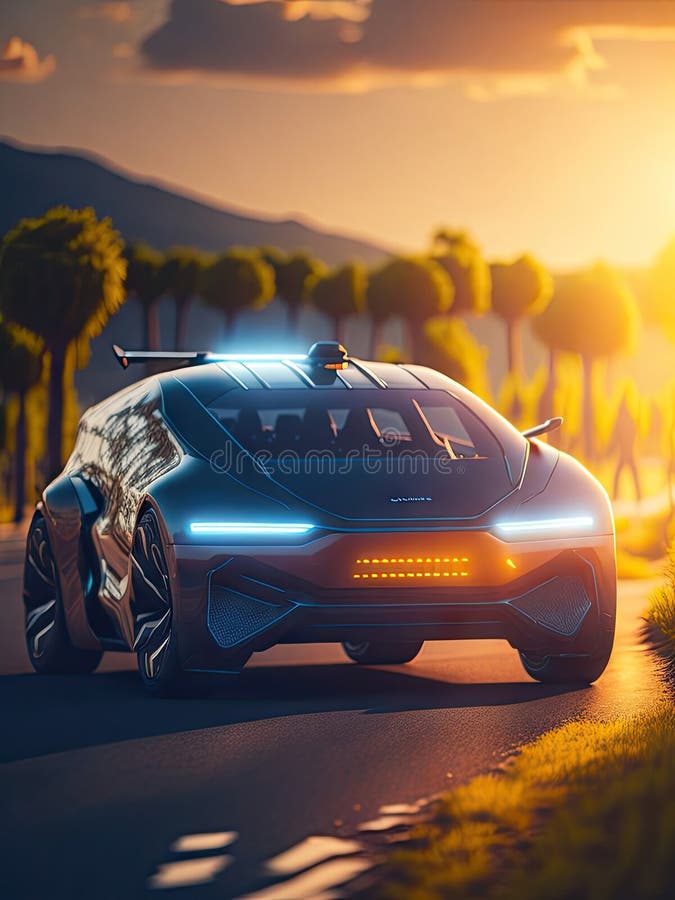 Electric Vehicle Prototype on the Road Bokeh. Ai Generative Stock ...