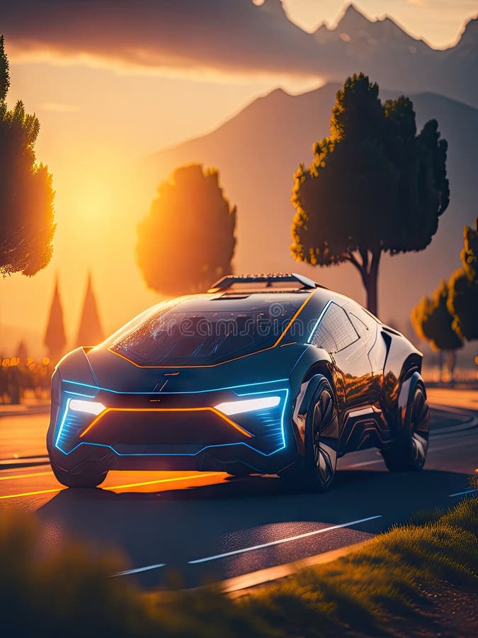 Electric Vehicle Prototype on the Road Bokeh. Ai Generative Stock ...