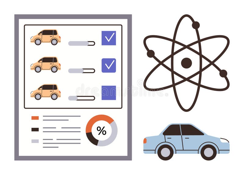 Electric Vehicle Selection with Data Analysis and Atom Concept Stock Vector - Illustration of ...
