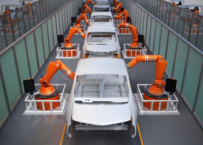 Electric Vehicles Body Assembly Line Stock Illustration - Illustration ...