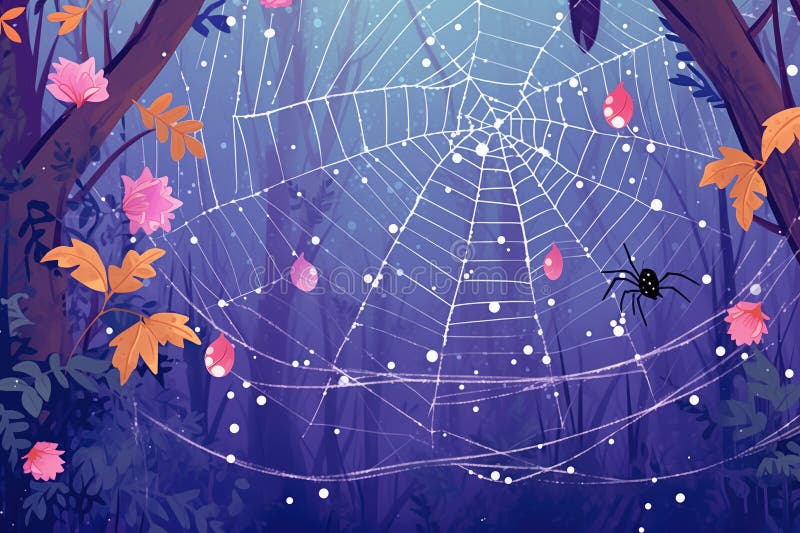 Electric Violet Thicket with Sparkling Spider Webs Stock Illustration - Illustration of gossamer ...