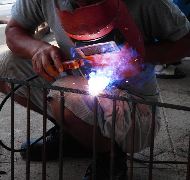 Electric Welding Connecting Square Bar Stock Image - Image of arch ...