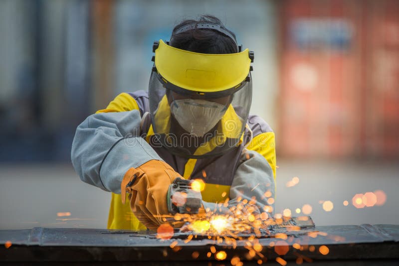 Worker Take Hard Work with Electric Wheel Grinding Stock Image - Image ...