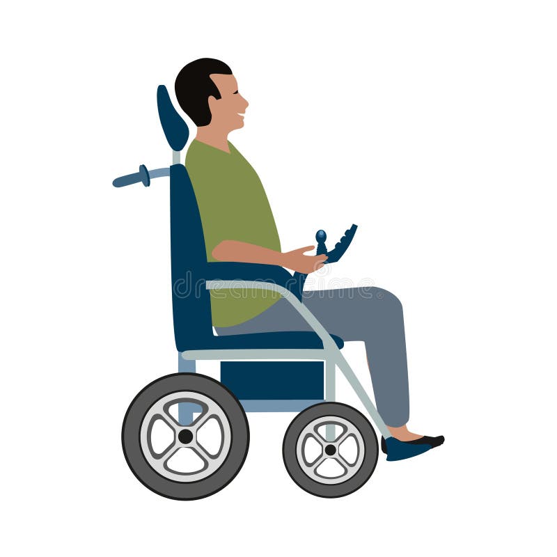 Happy Young Man Rides in an Electric Wheelchair Stock Vector ...