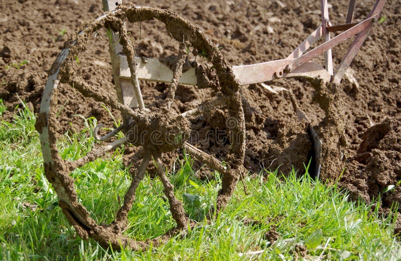 Electric Winch and Hand Plow for Plowing Stock Photo - Image of ...