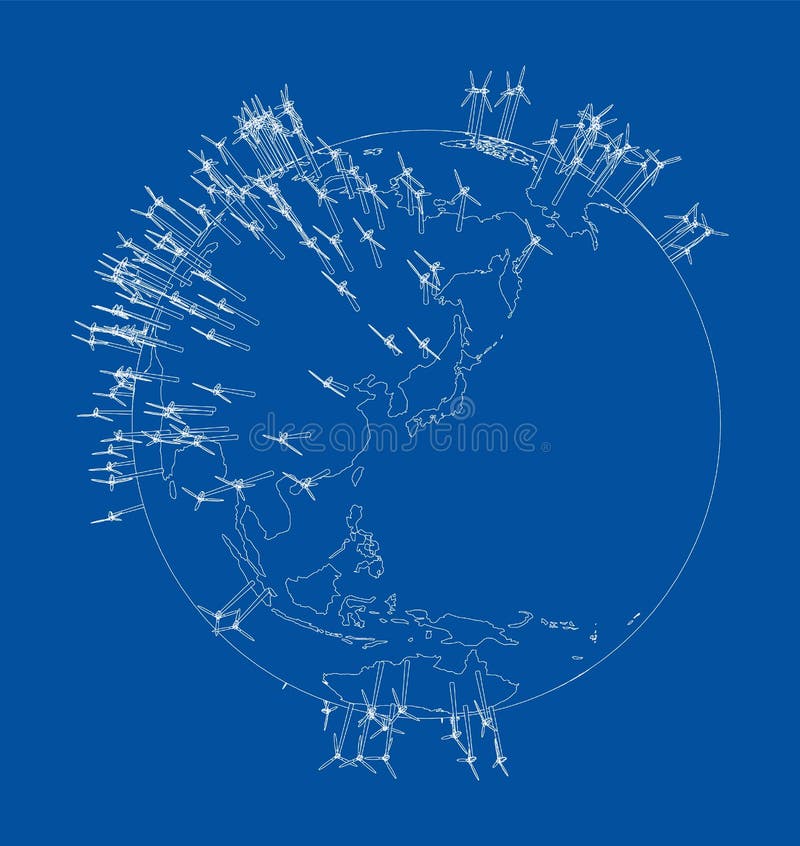 Electric Wind Turbines on Earth. Vector Stock Vector - Illustration of ...