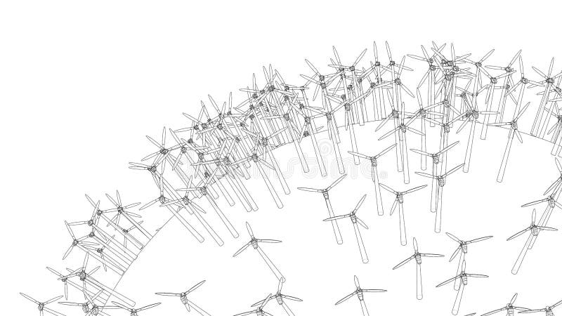 Electric Wind Turbines on Round Planet Stock Illustration ...