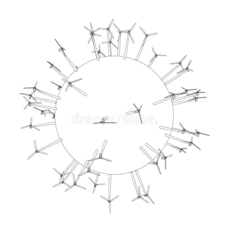 Electric Wind Turbines on Round Planet Stock Illustration ...
