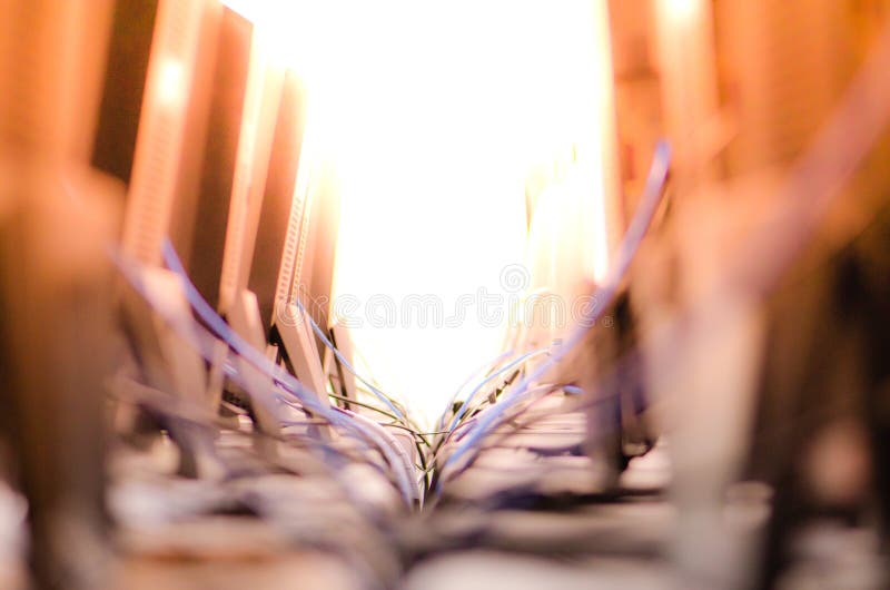 Electric Wire on Back Computer Set in Class Room. Stock Photo - Image ...