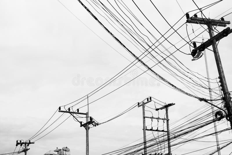 Electric Wire in Black and White Stock Image - Image of energy ...