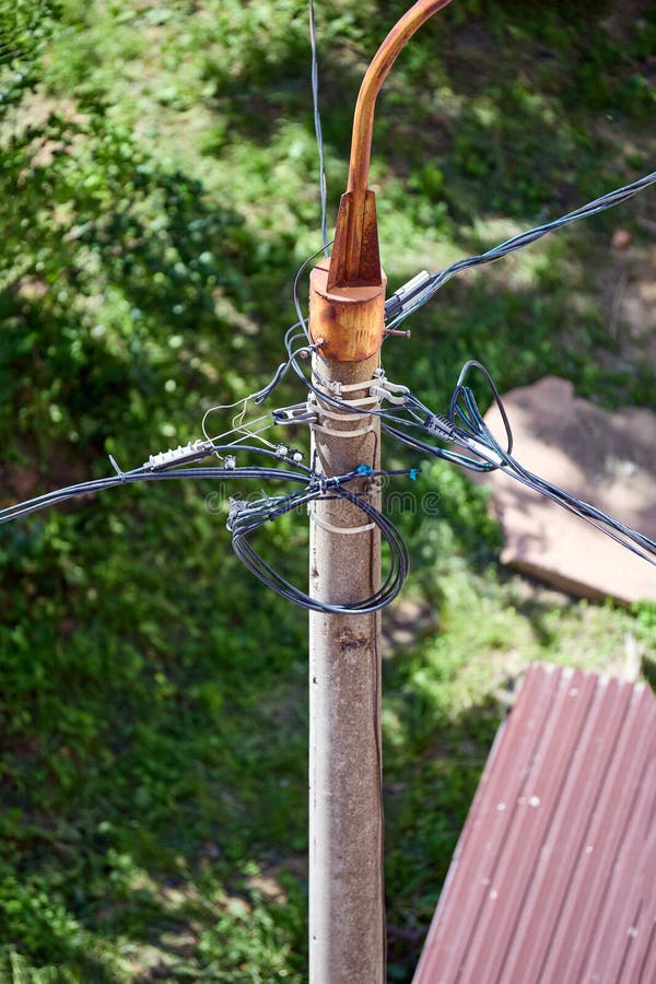 Electric Wire Cable on Street Lamp Post Stock Image - Image of tangled ...