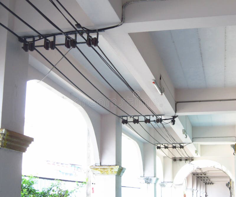 Electric Wire Hang on a Roof Stock Image - Image of indoor, roof: 38729643