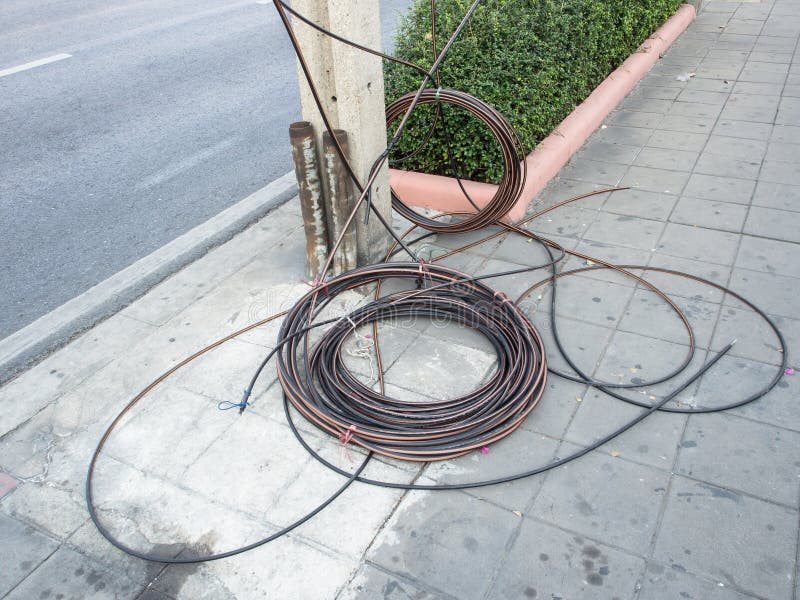 Electric Wire Pile Aside Electricity Post Waiting for Set Up Stock ...