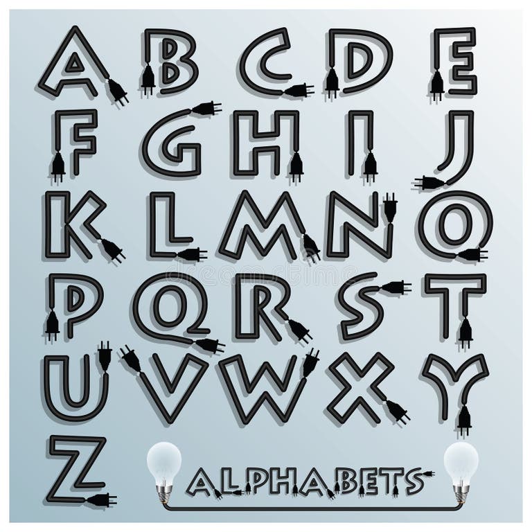 Electric Wire and Plug Alphabets Font Style Stock Vector - Illustration ...