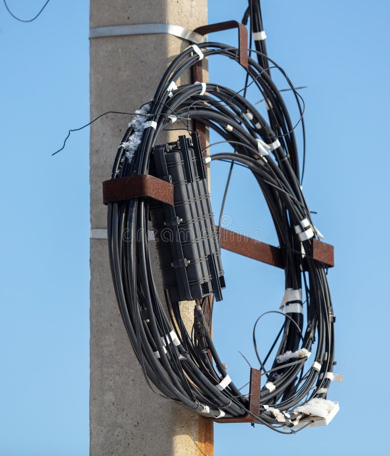 Electric Wire on a Pole Against the Blue Sky Stock Image - Image of ...