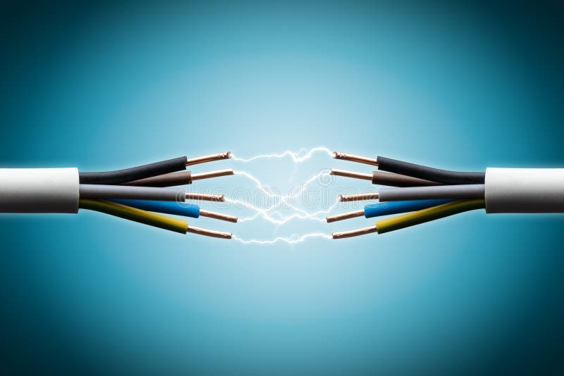 Electrician at Work Installing Lamp, with Cable in Hand, Install ...