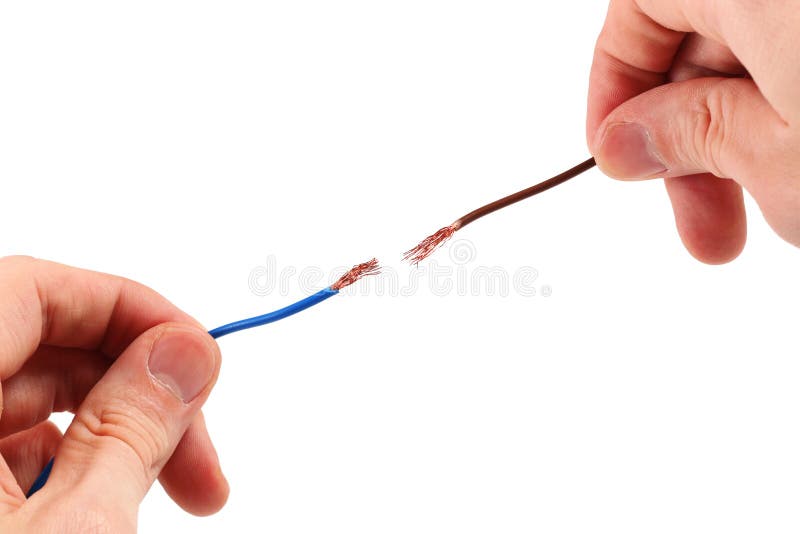 Two Bare Electric Wires in the Hands Stock Photo - Image of material ...