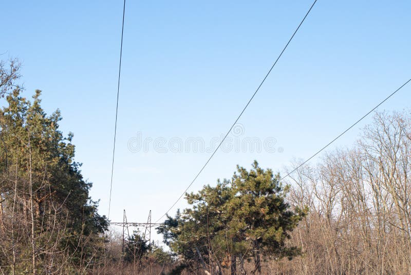 Electric Wires and High Voltage Power Lines on the Background of Sky ...