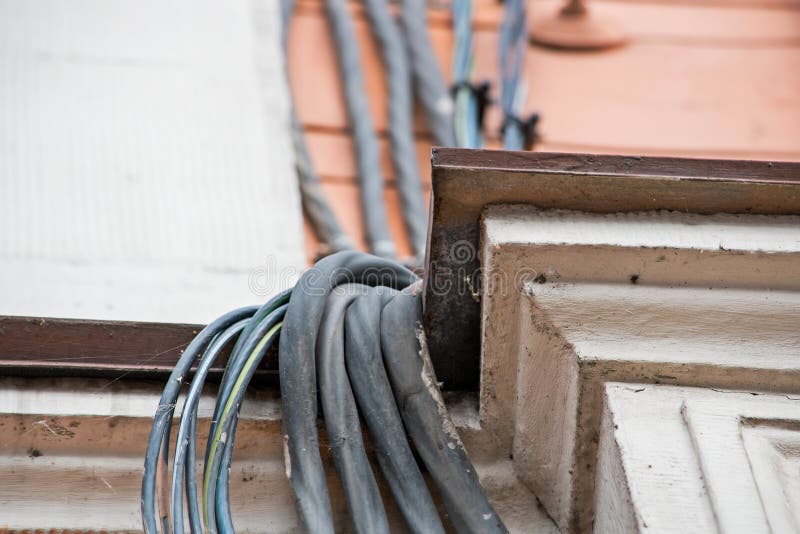 Electric Wires on the Ledge of the Building Stock Image - Image of ...