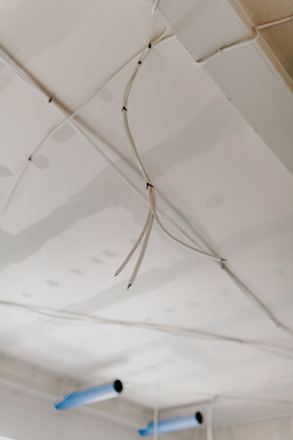 Electric Wires Network Mounted on Ceiling Stock Image - Image of power ...