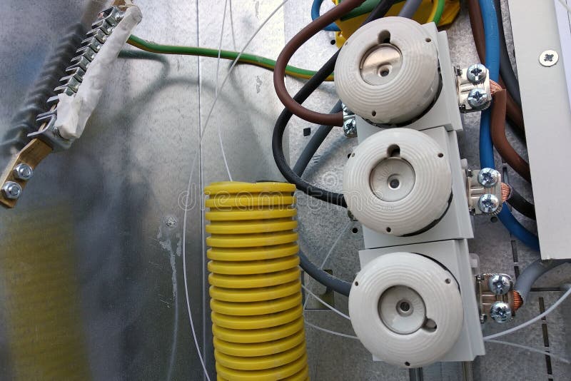 Electric Wires and Switches in a Fuse Box Stock Photo - Image of ...
