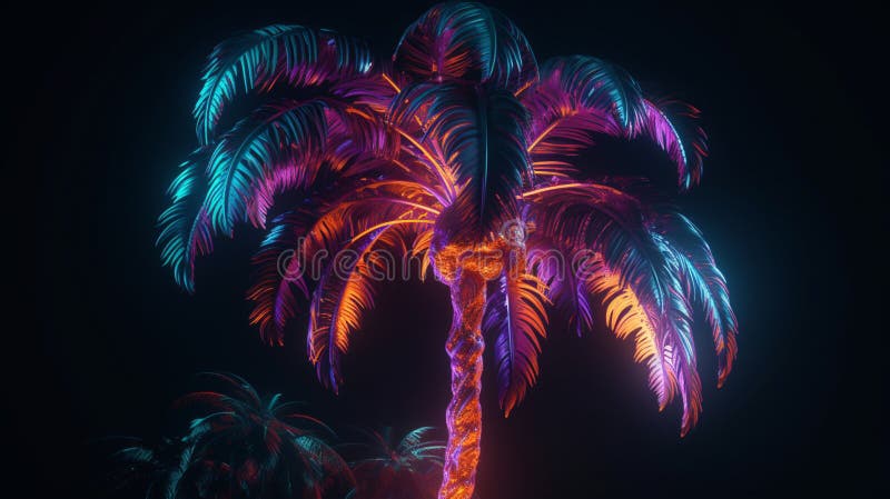 Electric Wonder, Neon Palm Tree with Reflective Light, Alive Stock ...