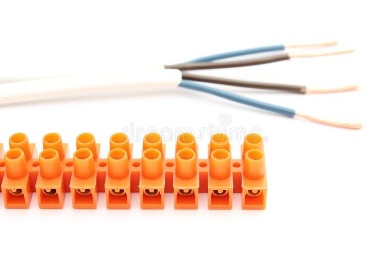 Electrical Accessories with Cable on White Background Stock Photo ...