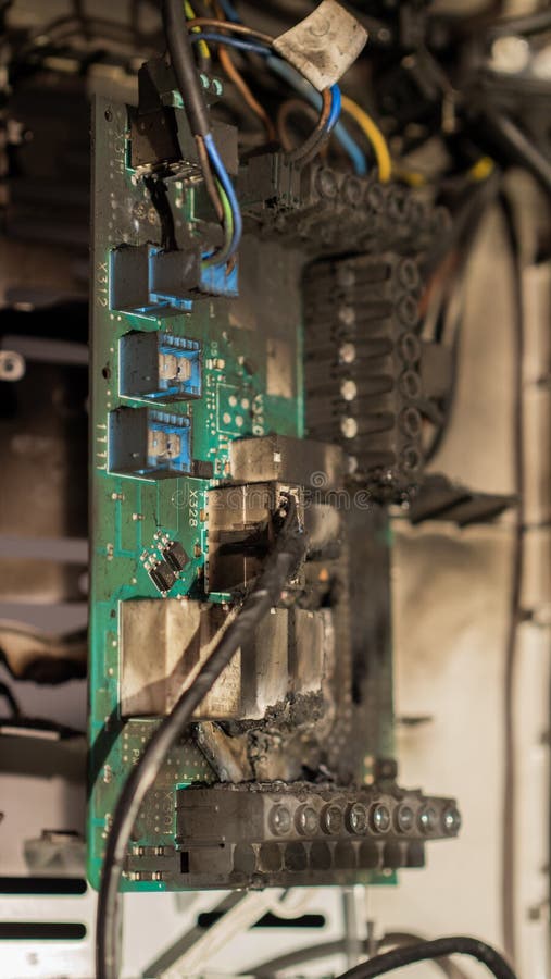 Electrical Board with Fire Damage, Fire Occurred in an Electric Boiler ...