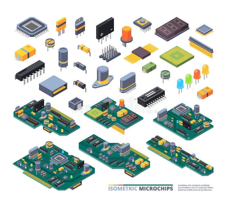 Electrical Boards Isometric. Hardware Items Computer Power Diodes ...