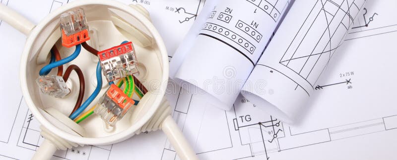 Electrical Box with Connections of Electric Copper Wires and ...