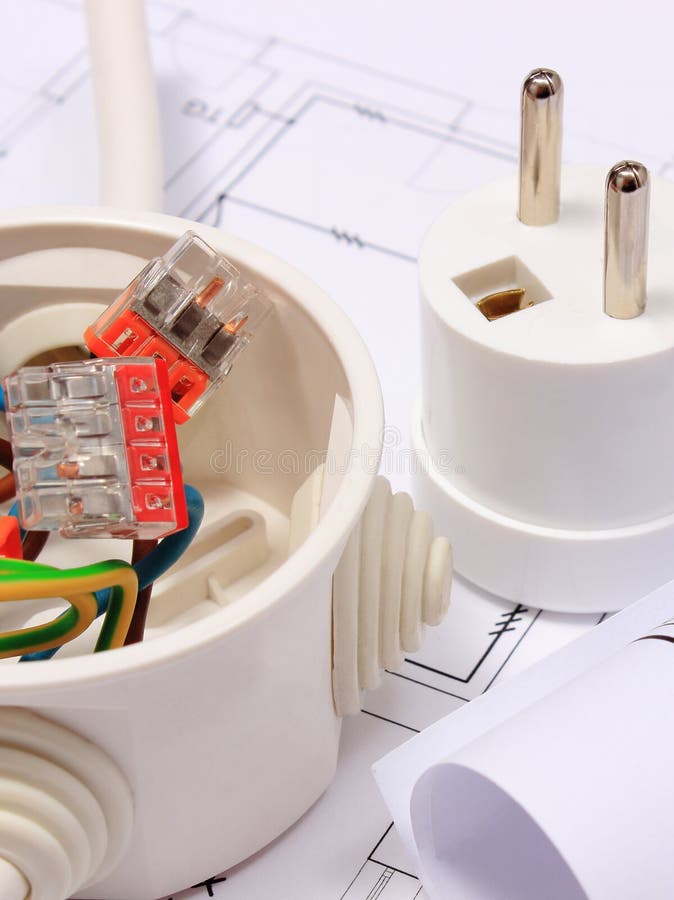 Electrical Box, Diagrams and Electric Plug on Construction Drawing ...