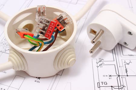 Electrical Box and Electric Plug on Construction Drawing Stock Image ...