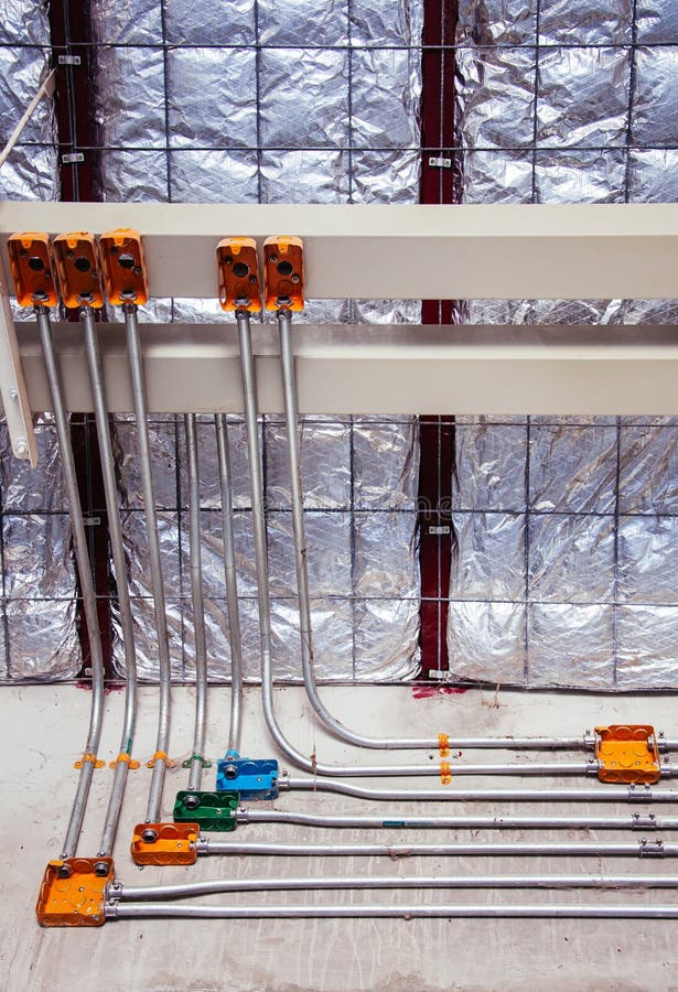Electrical Box and Electric Wire Pipe on Concrete Wall Stock Image ...