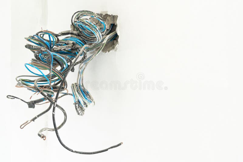 Electrical Box and Power Wires in Concrete Wall Stock Photo - Image of ...