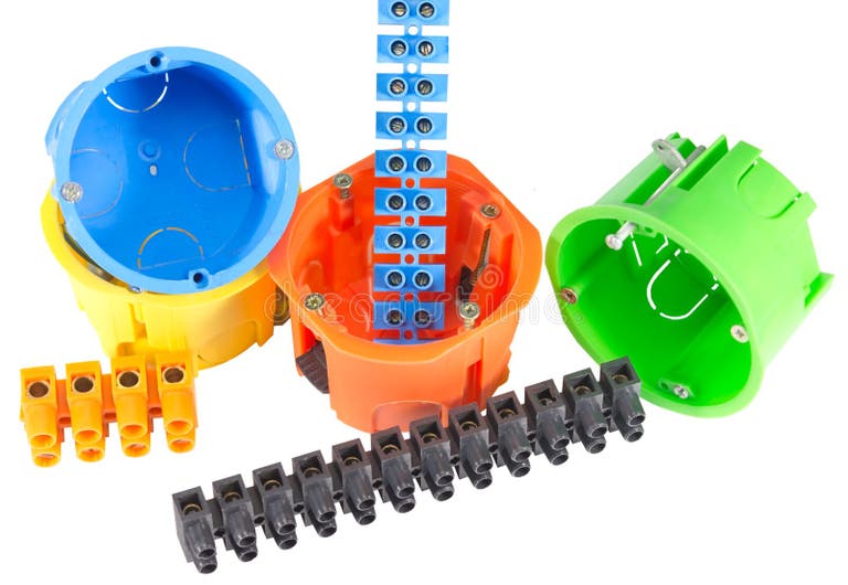 Electrical Boxes with Components Stock Photo - Image of heap, plastic ...