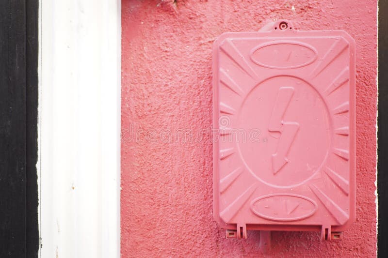 Electrical Boxes with Lightning Bolt on Brick Wall Stock Image - Image ...