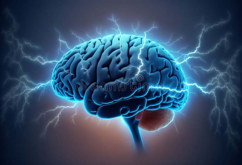 Electrical Brain Wave Concept. Brain with Lightning Energy Stock ...