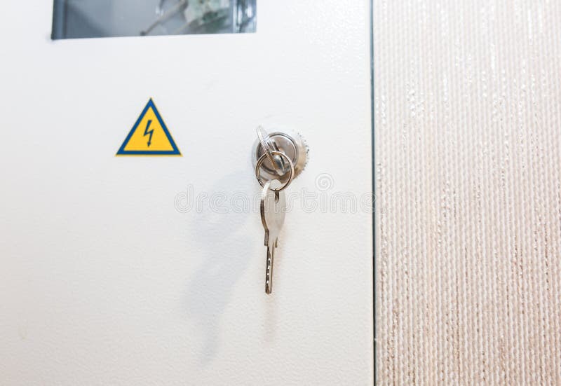 Electrical Breaker Panel in the Flat. Danger Sign Stock Image - Image ...