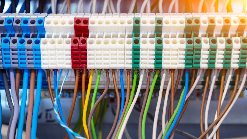 Electrical Cabinet with Multi-colored Electric Wires Connected To ...