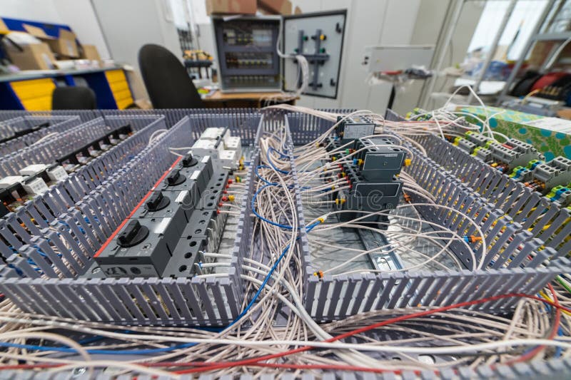 Electrical Cabinet Under Assembly Showing Wire Harness and Circuit ...