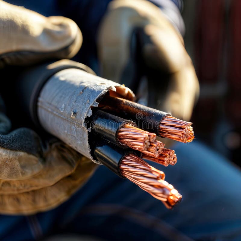 Partially Stripped Electrical Cable with Copper Wires, Generative Ai ...