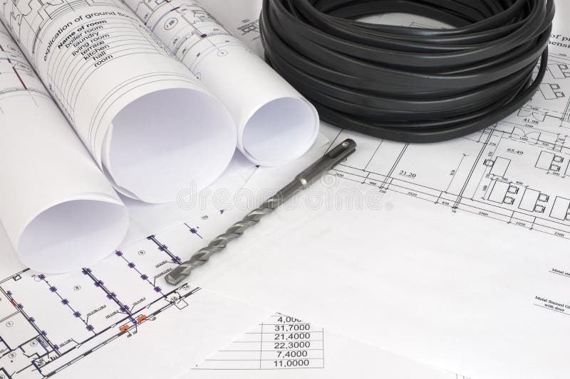 Electrical Cable on the Construction Drawings Stock Photo - Image of ...